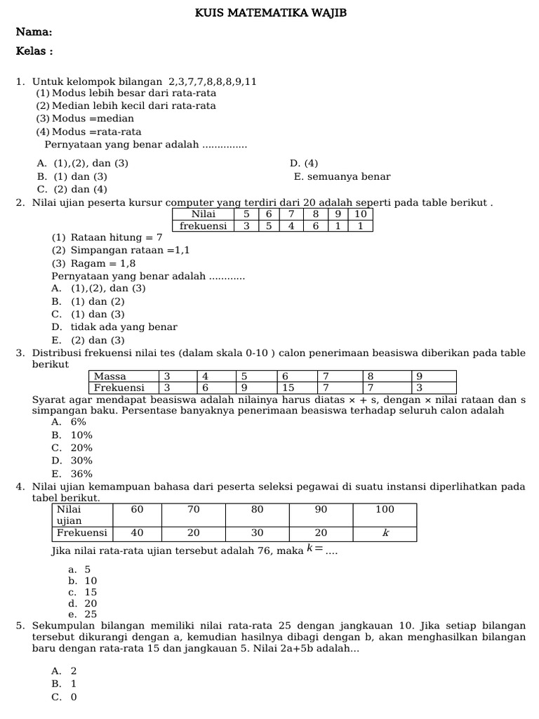 KUIS MATEMATIKA WAJIB | PDF