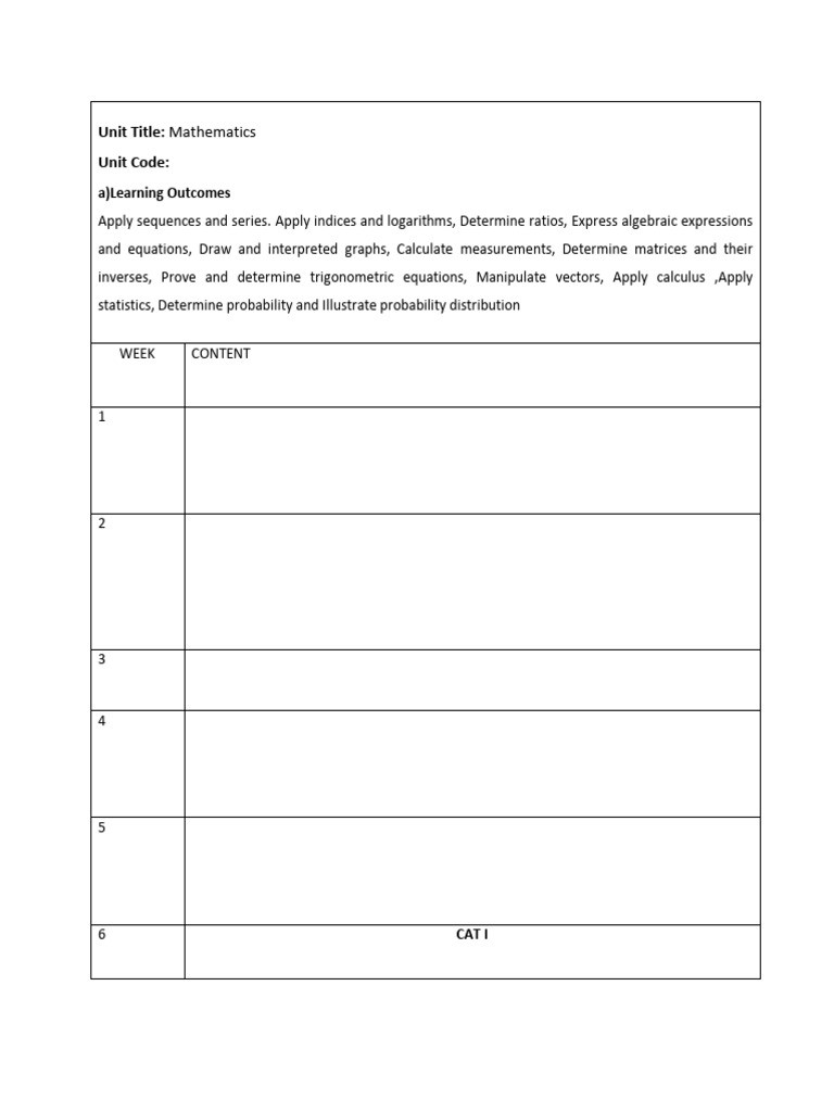 Course Outline - AAC 1102 Mathematics | PDF | Trigonometric Functions ...