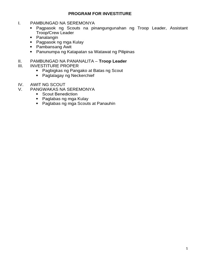 Investiture Script BSP and GSP (Filipino) | PDF | Girl Guiding And Girl Scouting | Scouting And ...