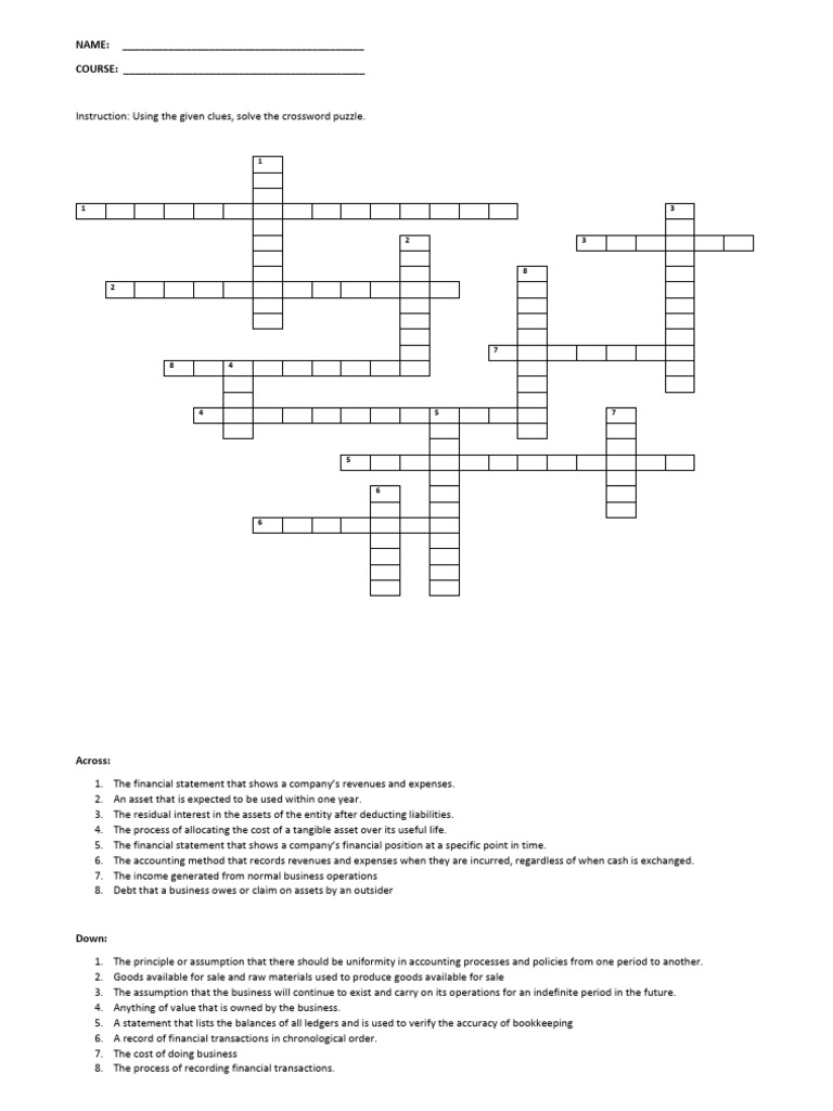 Accounting Crossword | PDF