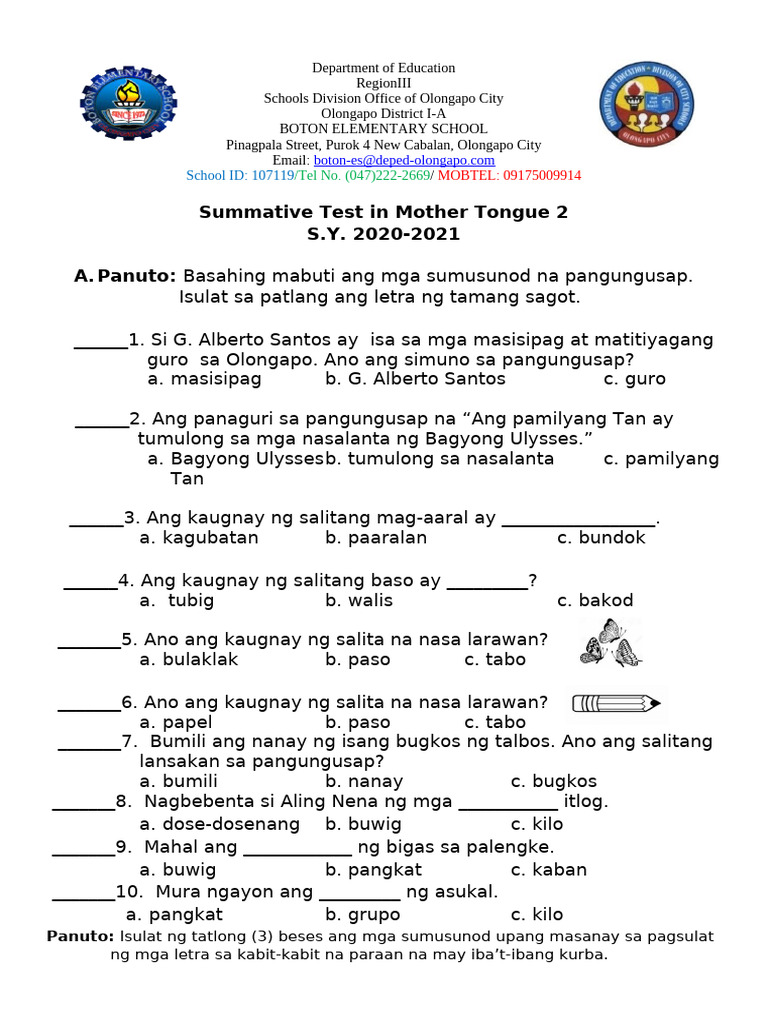 2nd Summative in MTB2 | PDF
