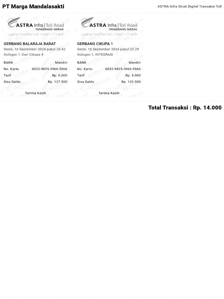 ASTRA Infra Struk Digital Transaksi Toll - 2024918125128 | PDF