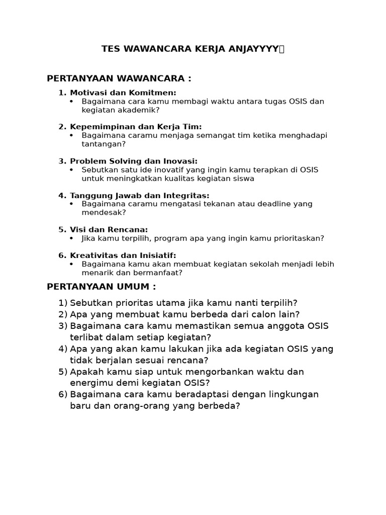 Pertanyaan Wawancara Osis | PDF