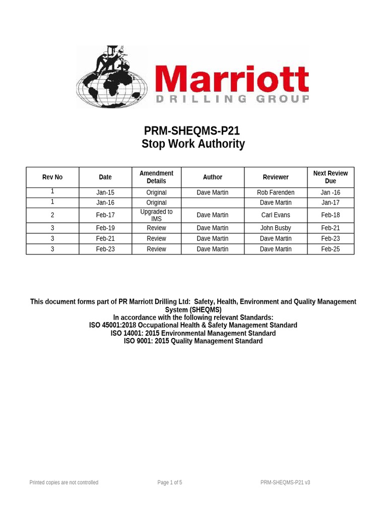 Stop Work Authority Procedure | PDF