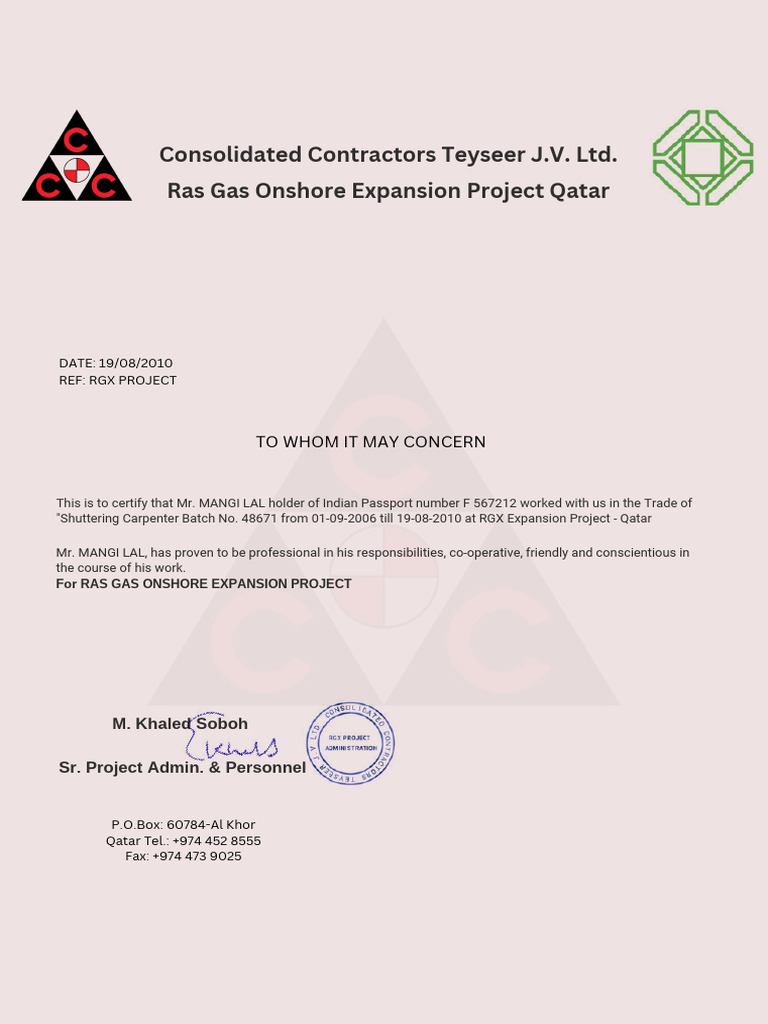 Mangilal CCC Qatar Experience | PDF | Business | Law