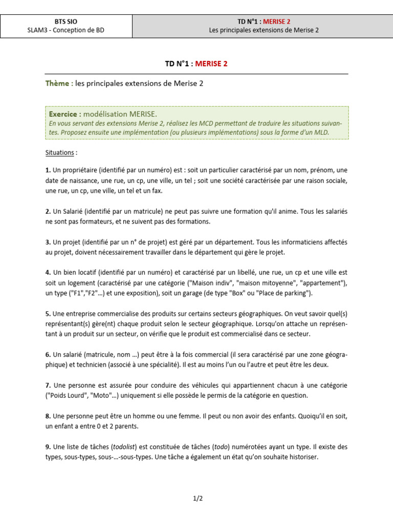 TD N°1 - Merise 2 | PDF