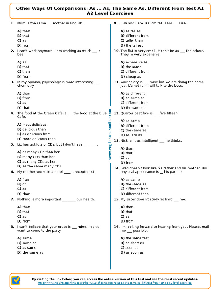 428 - Other Ways of Comparisons As As The Same As Different From Test ...