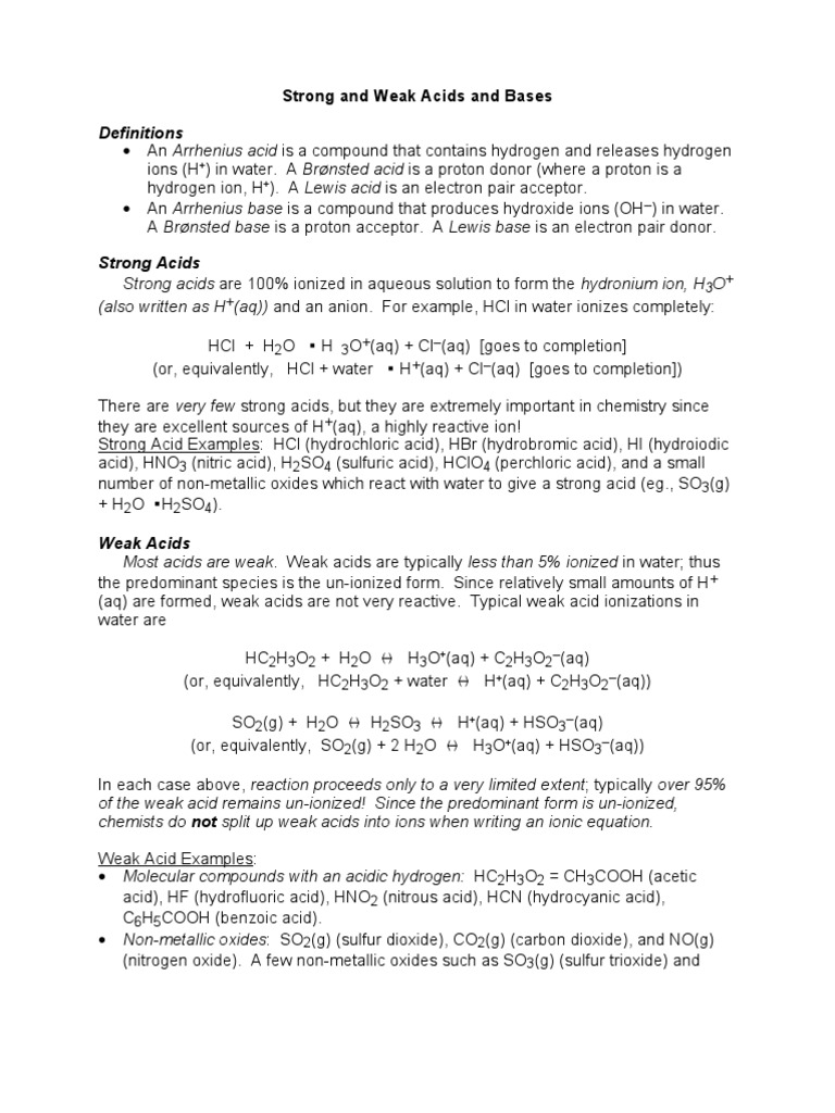 Strong and Weak Acids and Bases | PDF | Hydroxide | Acid
