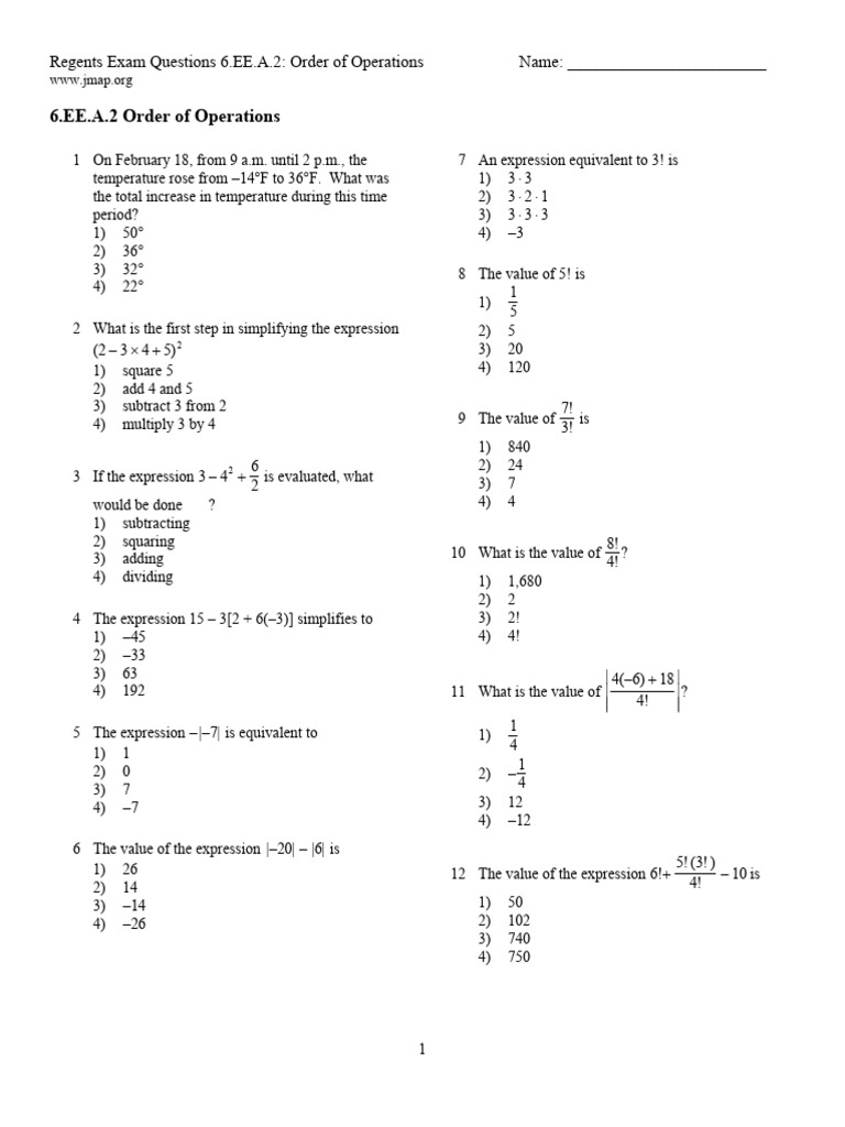 6.EE.A.2. Order of Operations | PDF