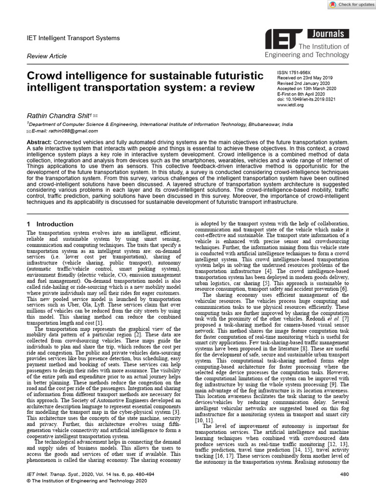 IET Intelligent Trans Sys - 2020 - Chandra Shit - Crowd Intelligence For Sustainable Futuristic ...