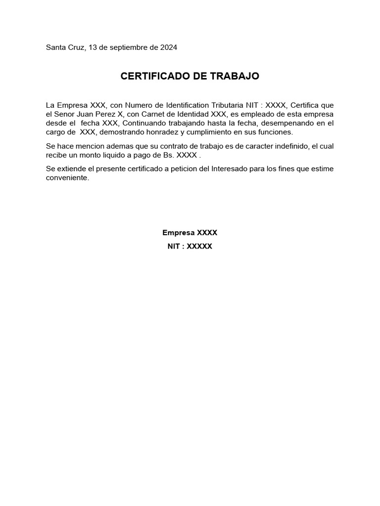 Ejemplo de Certificado de Trabajo | PDF