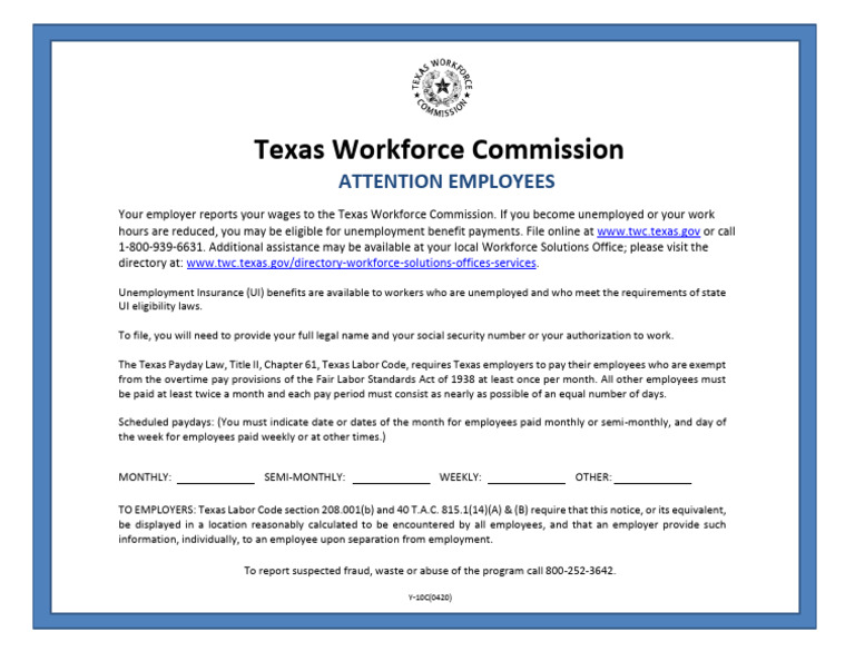 Texas Notice of Unemployment | PDF