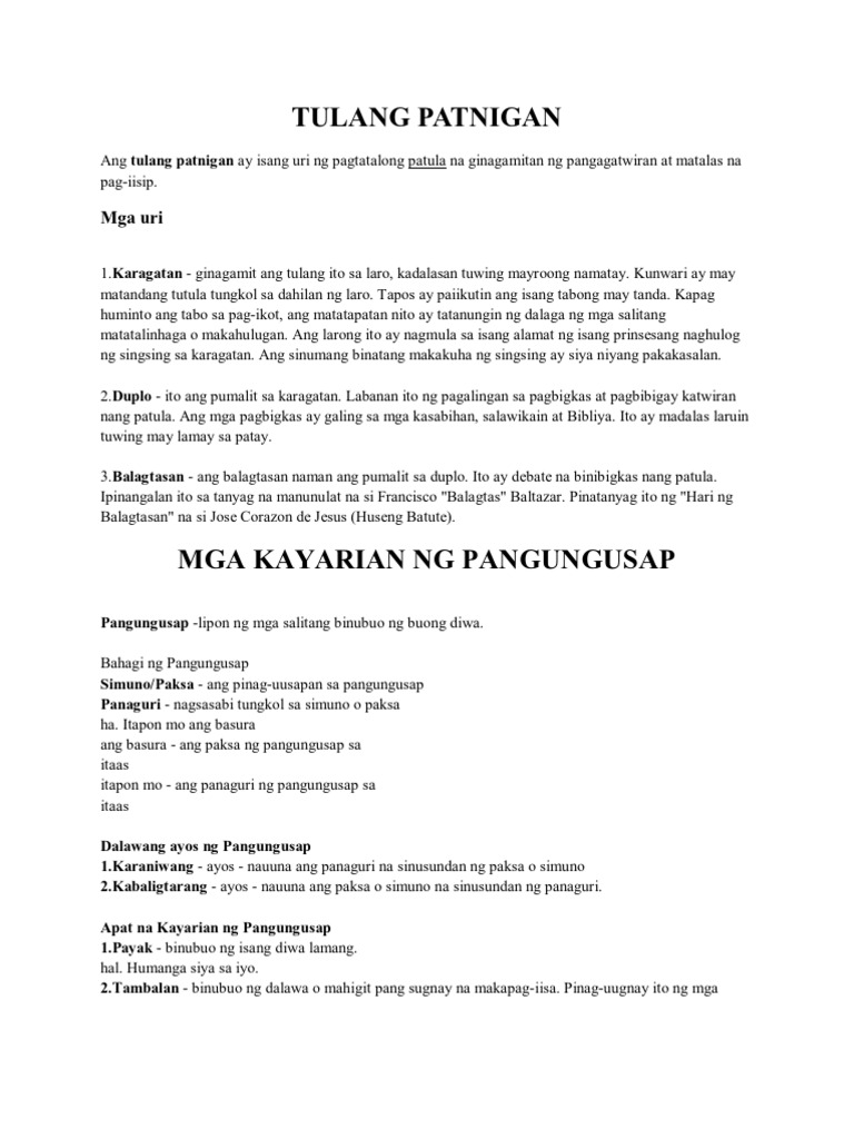 Tulang Patnigan | PDF