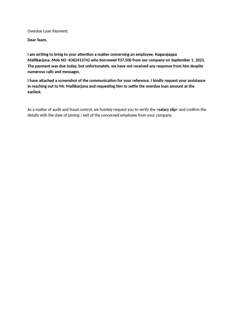 Overdue Loan Payment Pdf