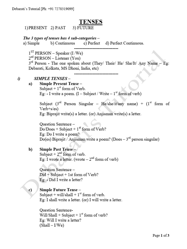 TENSES - Structure of Sentences | PDF