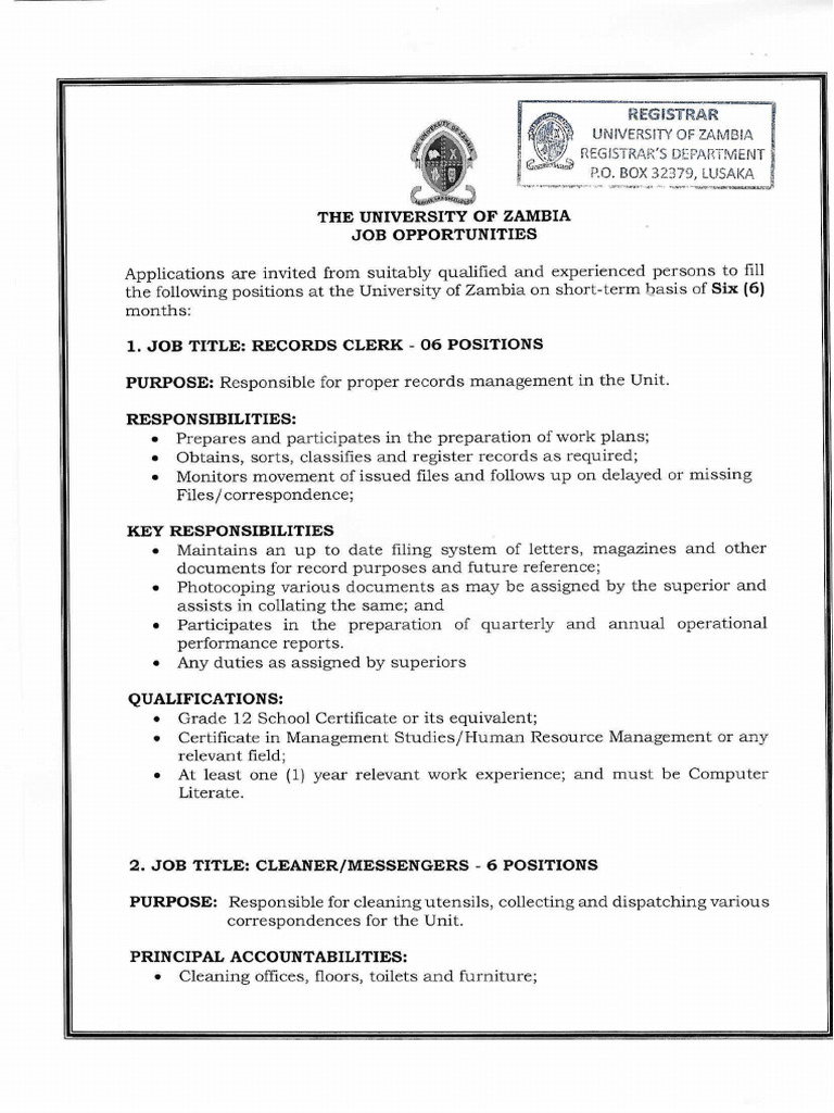 Unza Job Advert Aug. | PDF