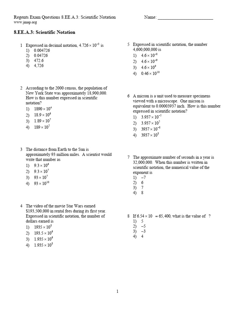 8.EE.A.3. Scientific Notation | PDF