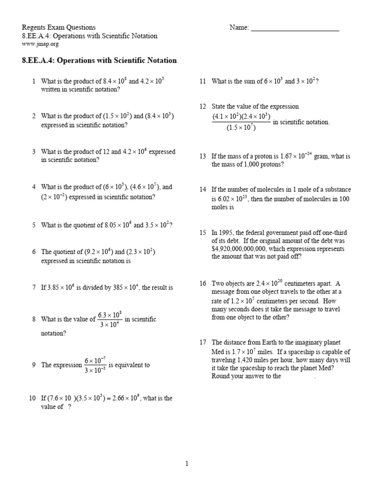 8.EE.A.4. Operations With Scientific Notation | PDF