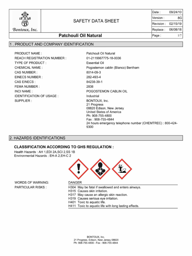 Patchouli Oil Natural SDS | PDF