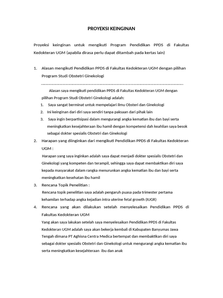 Form-Proyeksi-Keinginan Ppds Ugm | PDF