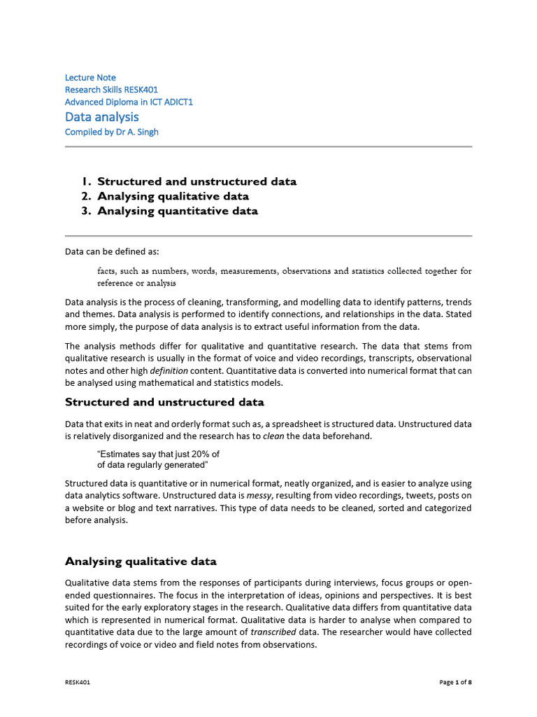 Lecture Note data analysis | PDF