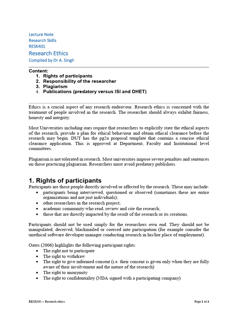 lecture note research ethics | PDF