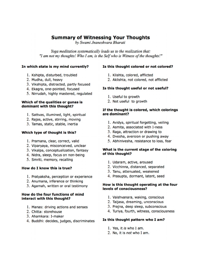 1.0 Witnessing Thoughts Summary SJ | PDF