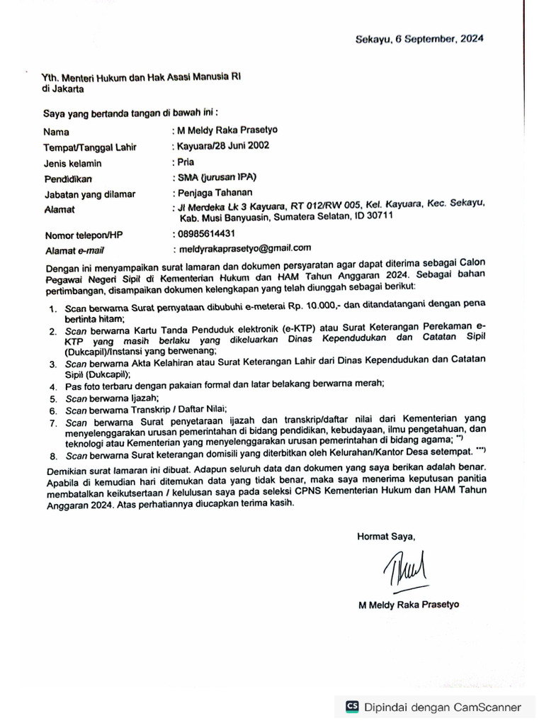 Surat Lamaran Cpns | PDF