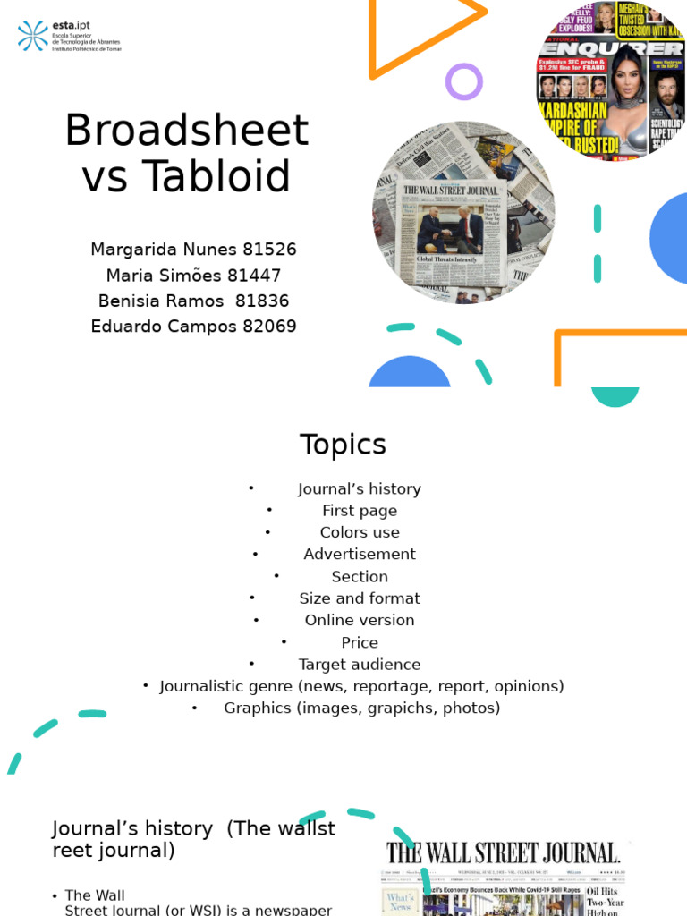 Apresentação - Broadsheet Vs Tabloid | PDF