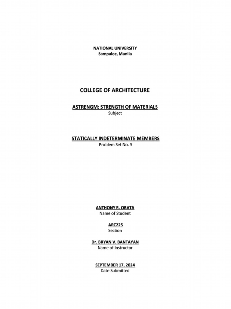 Orata - Arc225 - Problem 5 Statically Indeterminate Members | PDF