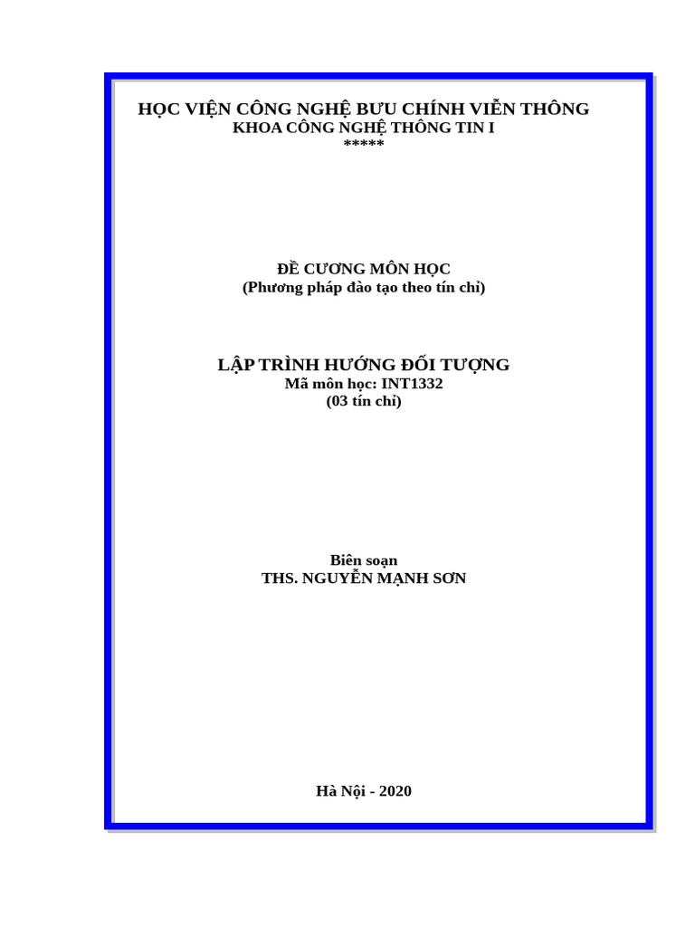 De Cuong - Lap Trinh Huong Doi Tuong - 2020 - Updated | PDF