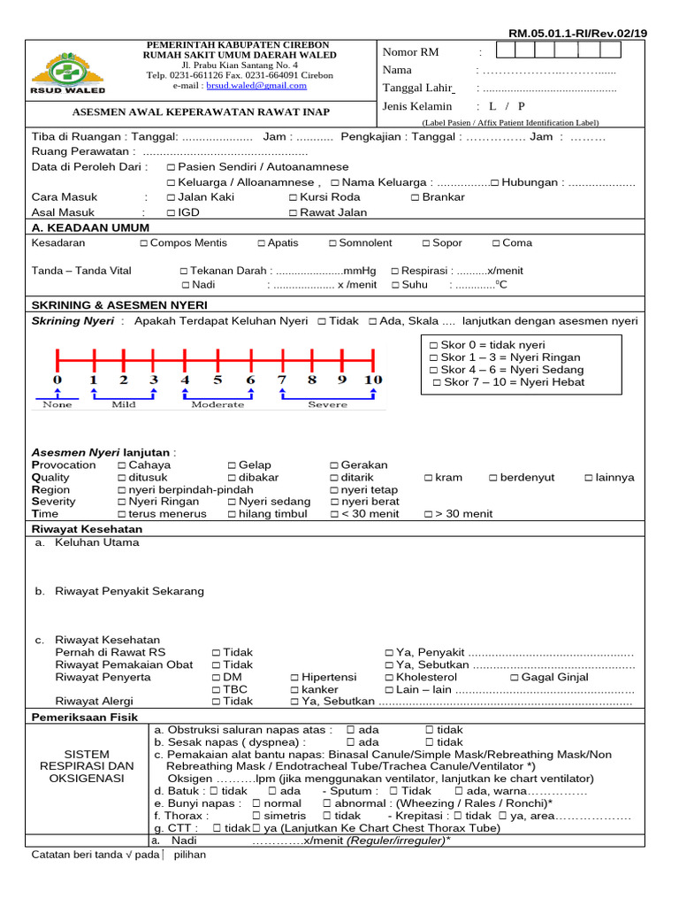 RM 05.01-RI Asesmen Awal Keperawatan Rawat Inap (Edited) | PDF