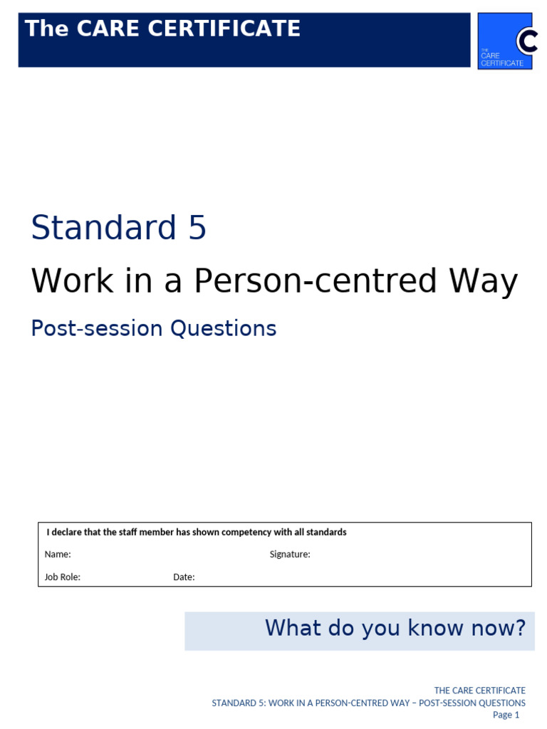 Care Certificate Workbook 4 | PDF | Well Being | Privacy