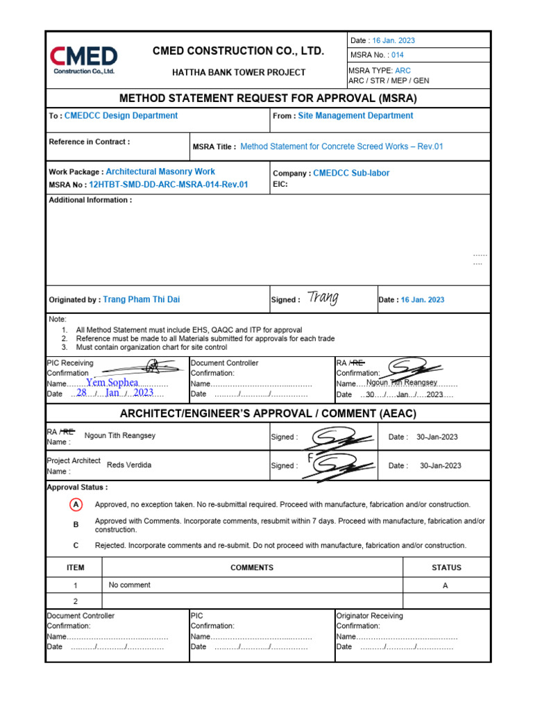 12HTBT SMD DD ARC MSRA 014 MS For Concrete Screeding Work Rev 01 | PDF