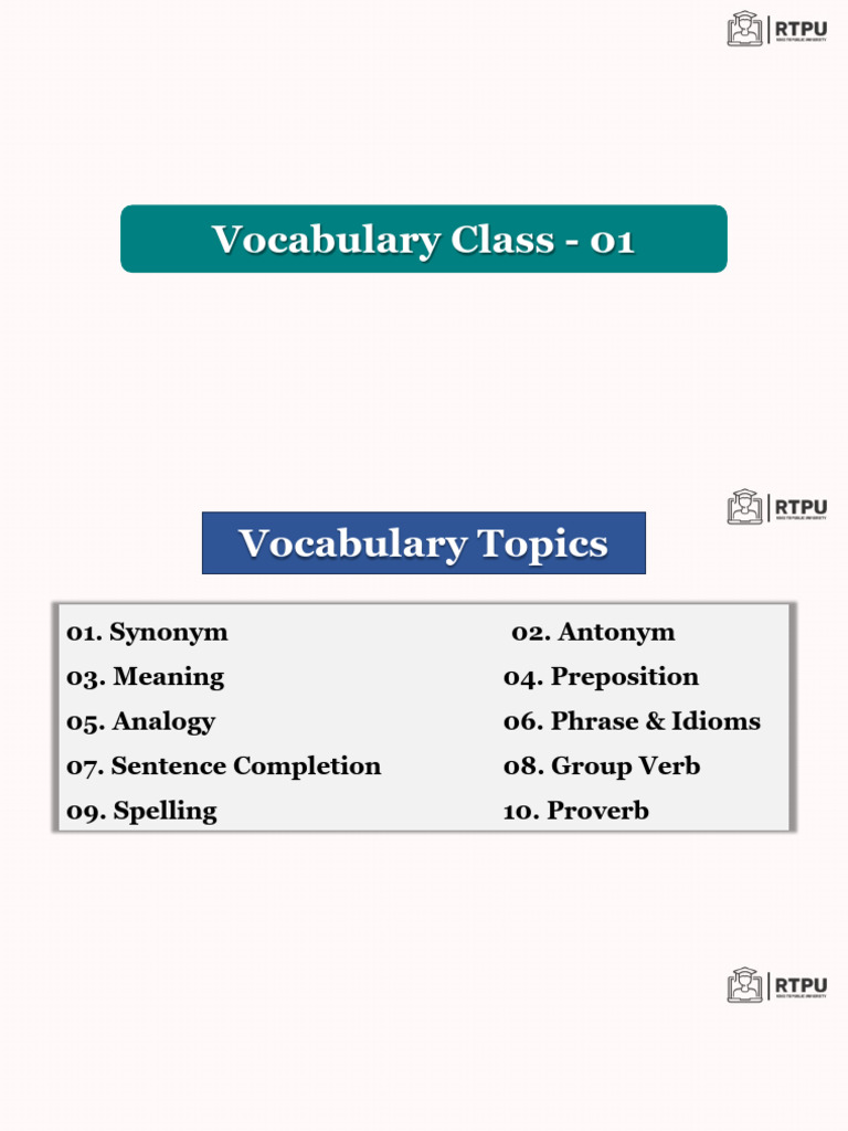Vocabulary Class - 01 | PDF