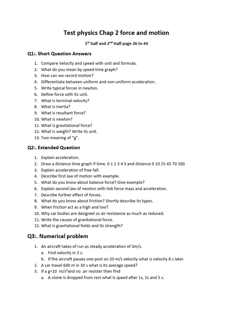 Phy Chap 2, 1,2 Half | PDF