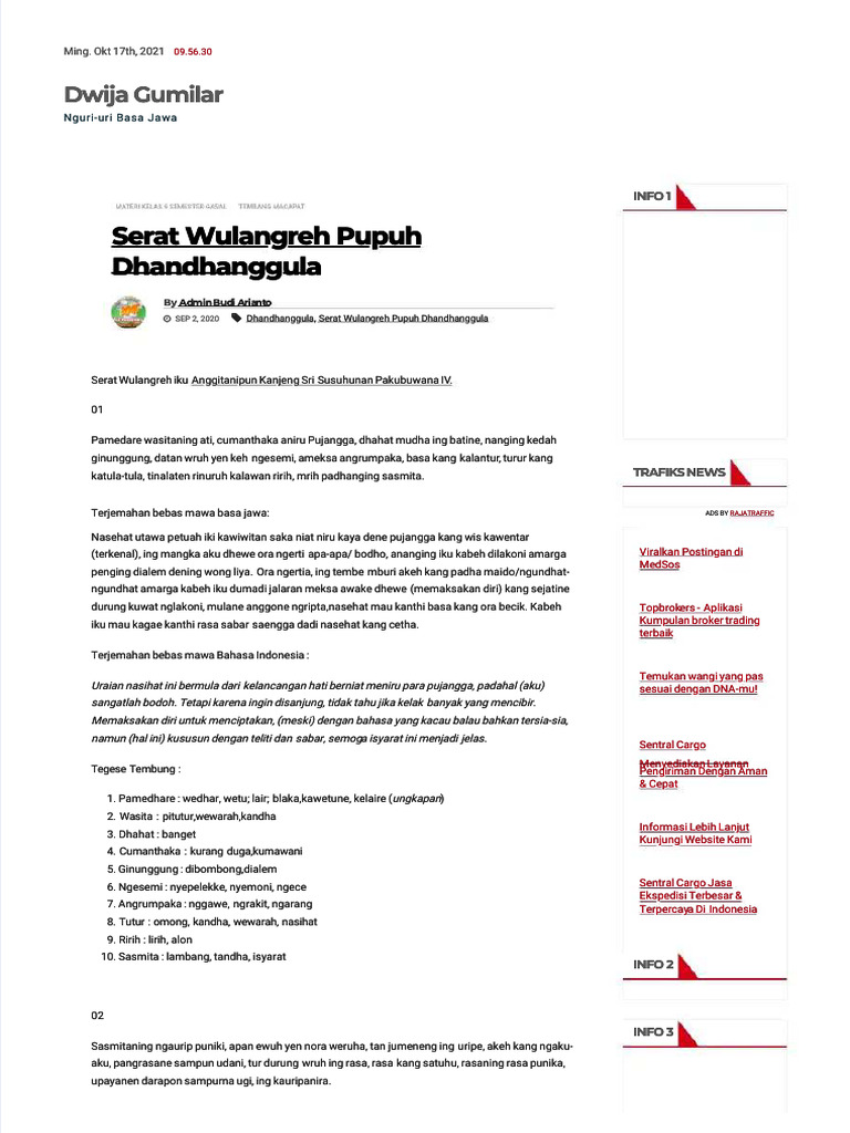 PDF Serat Wulangreh Pupuh Dhandhanggula Dwija Gumilar Compress | PDF