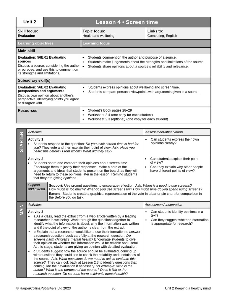 GP6 TG Unit 2 4 Lesson Plan | PDF