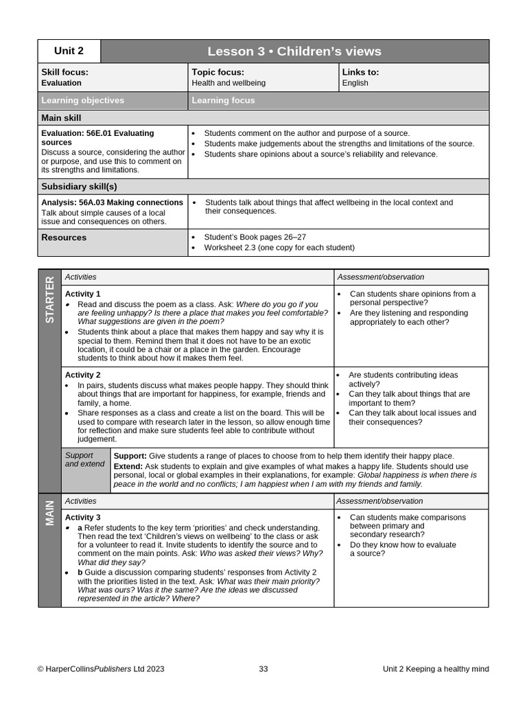 GP6 TG Unit 2 3 Lesson Plan | PDF