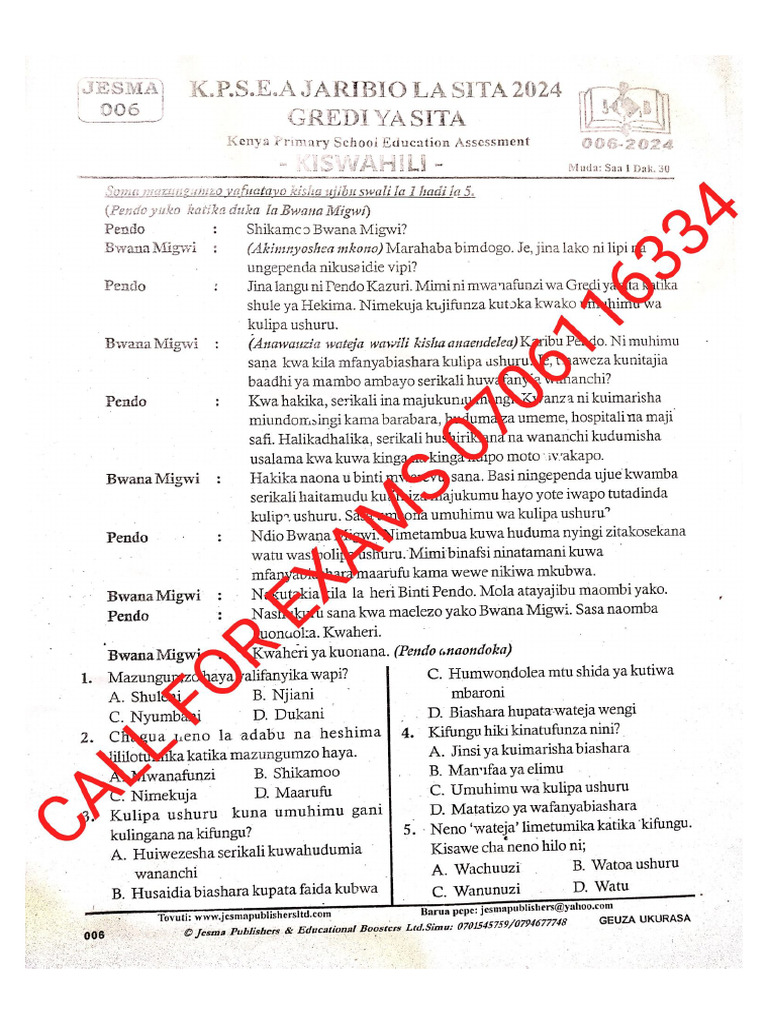 Jesma Grade 6 Kiswahili 006 | PDF