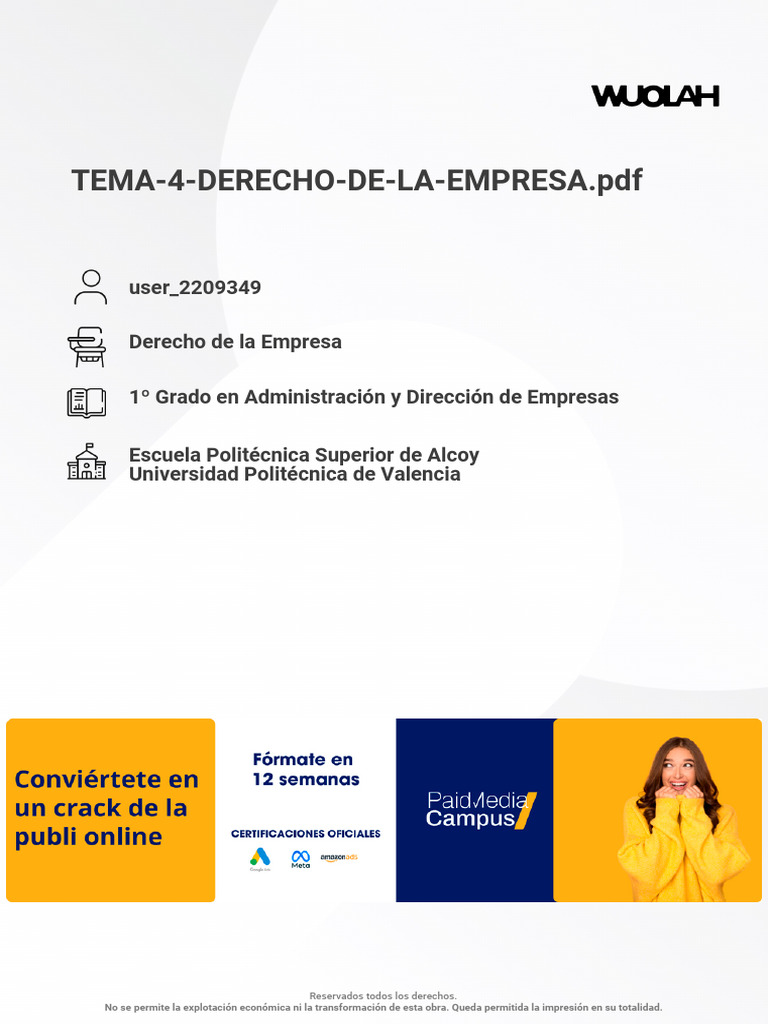 Wuolah Free Tema 4 Derecho de La Empresa | PDF