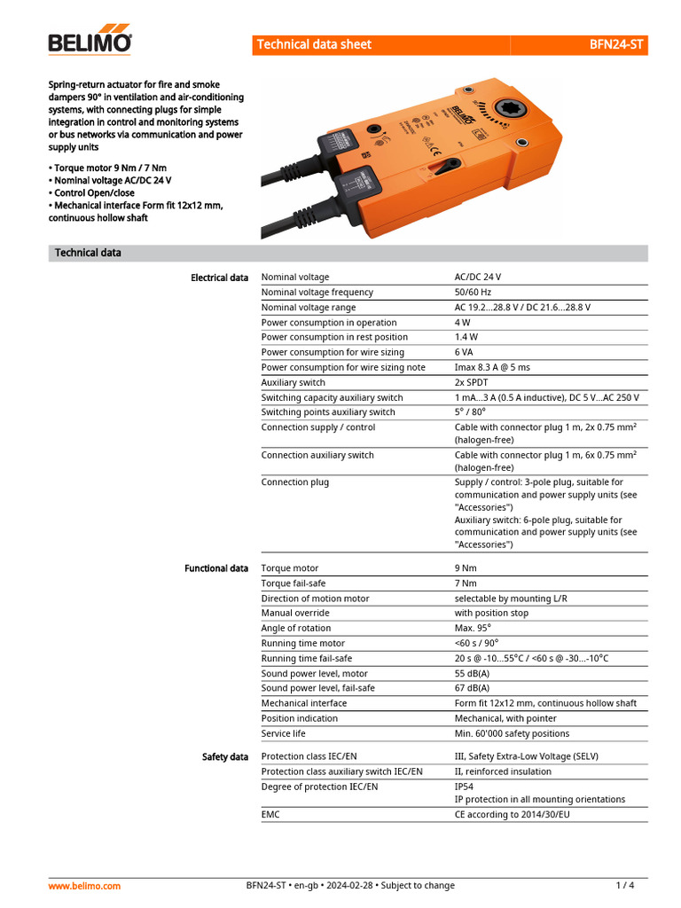 Belimo BFN24-ST Datasheet En-Gb | PDF