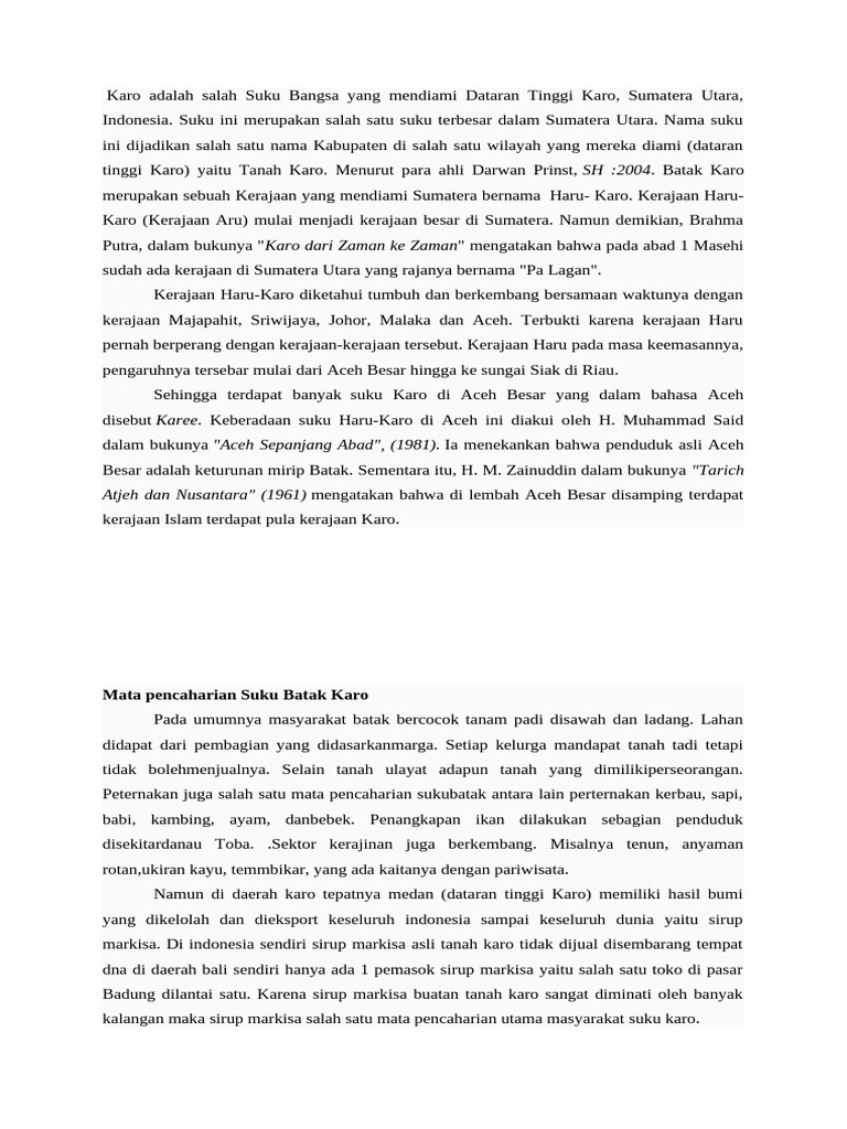 Karo Adalah Salah Suku Bangsa Yang Mendiami Dataran Tinggi Karo | PDF
