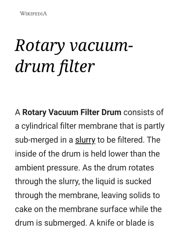 Rotary Vacuum-Drum Filter - Wikipedia | PDF | Filtration | Home & Garden