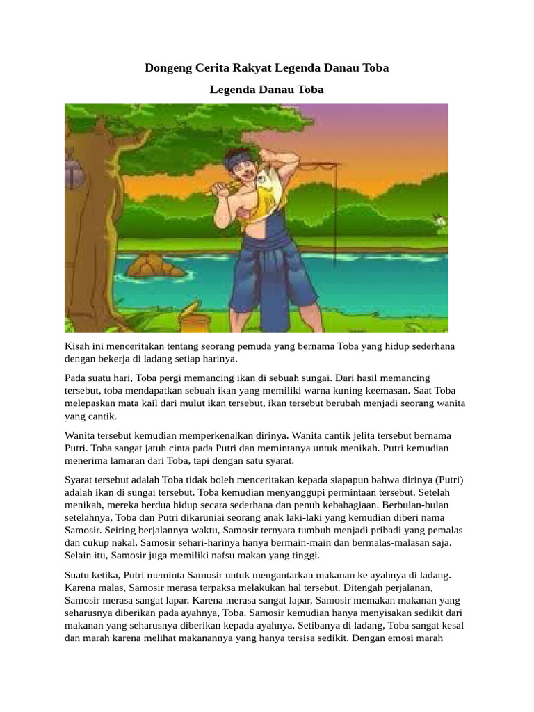 Dongeng Cerita Rakyat Legenda Danau Toba | PDF