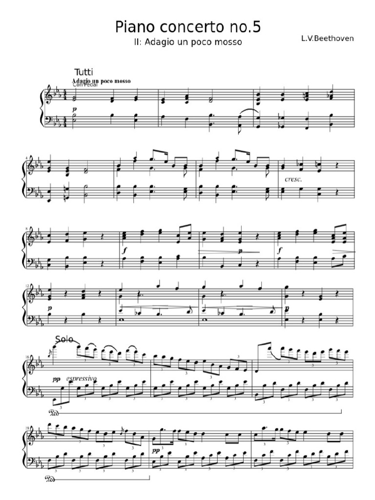 Beethoven Piano Concerto No 5 in E Flat Major Op 73 Emperor 2 Adagio Un Poco Mosso | PDF