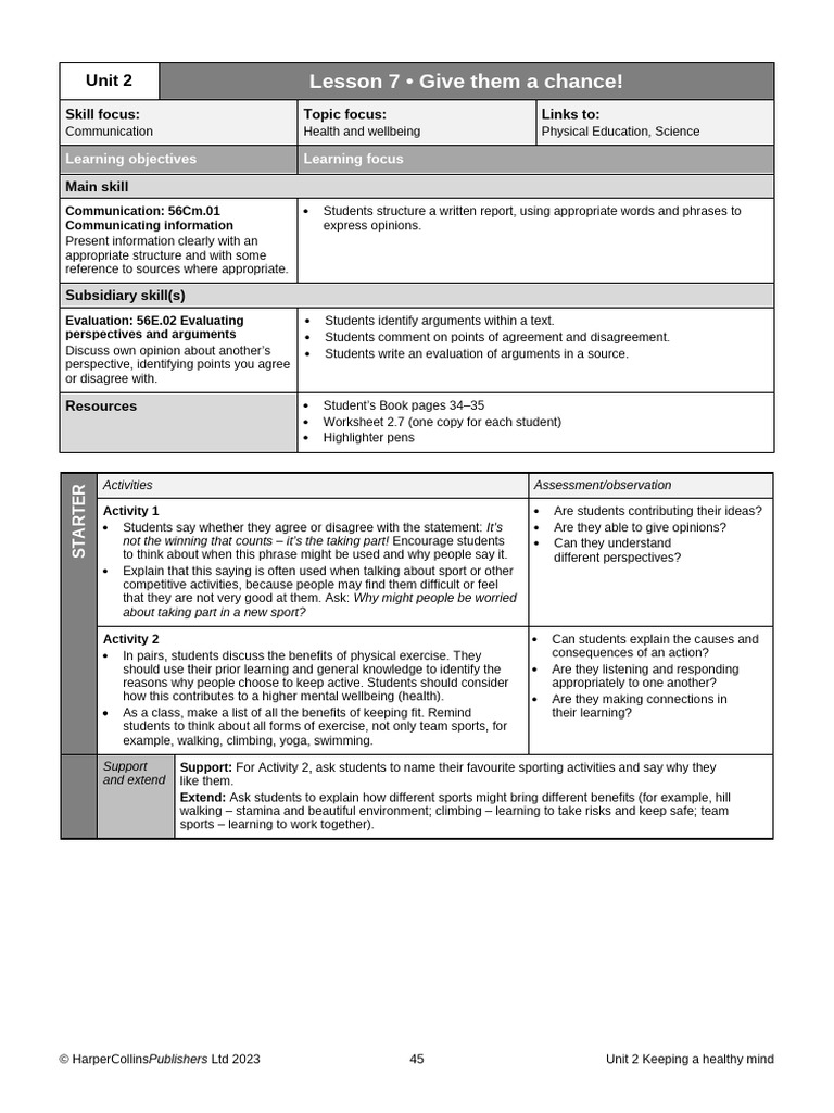 GP6 TG Unit 2 7 Lesson Plan | PDF