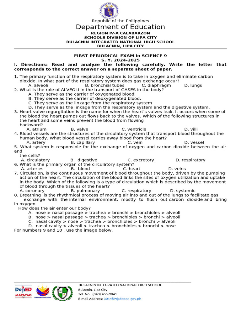 1st Quarter Exam in Sci 9 24 - 25 Revised | PDF