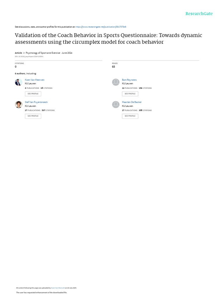 Validation of The Coach Behavior in Sports Questionnaire: Towards ...