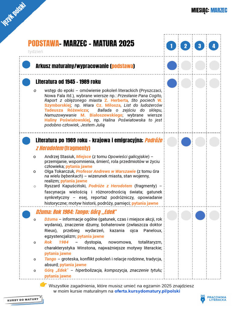 Planer Miesięczny Polski - Marzec - Podstawa - 2025 | PDF